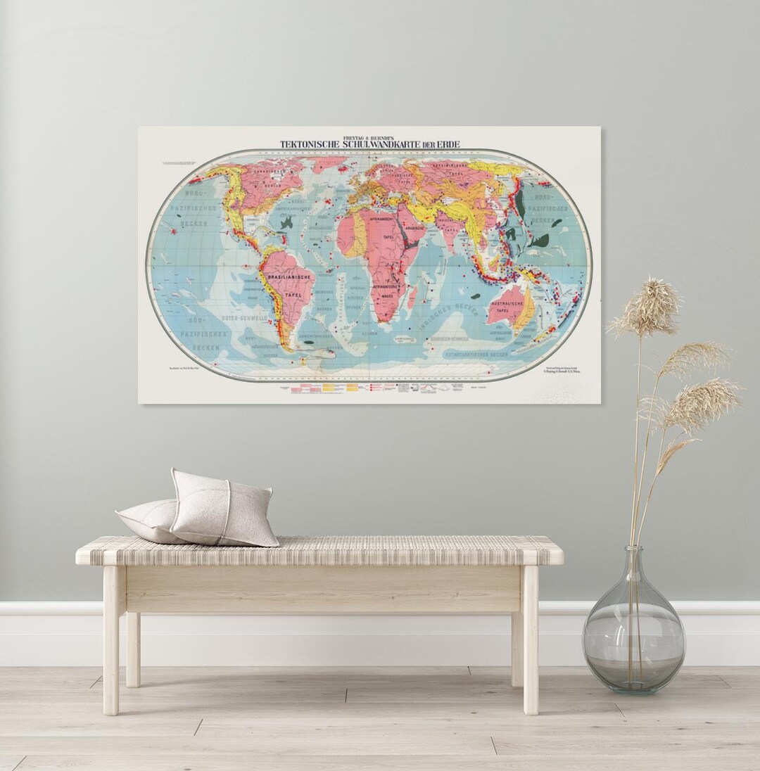 Massive 1926 Tectonic Map of the World First Map to Illustrate Plate ...