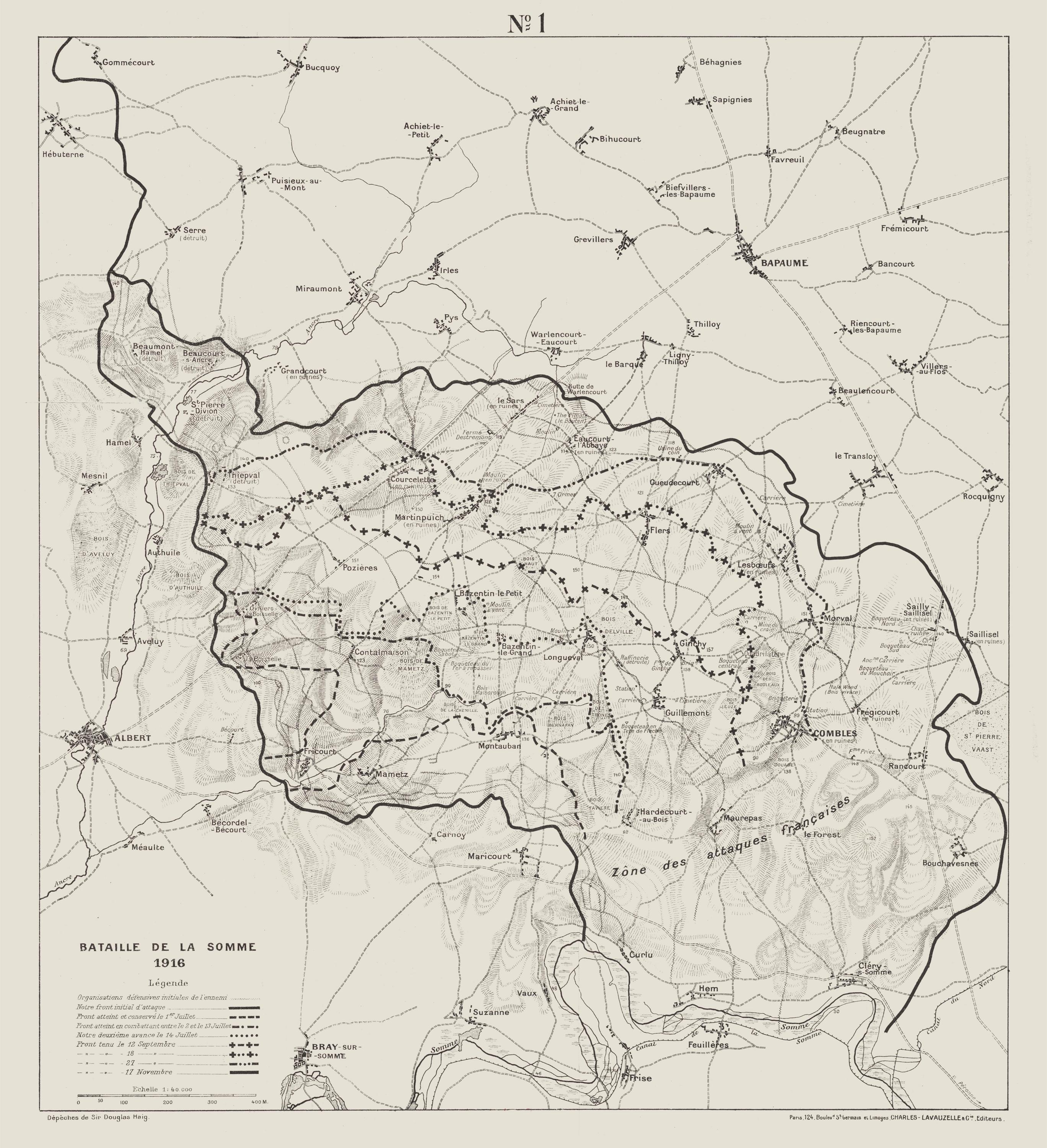 Military Map of the Battle of Somme of the Great War Antique WW1 World ...