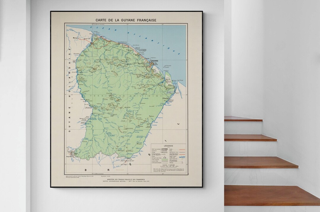 1963 Map of French Guiana Historical South American Geography Vintage ...