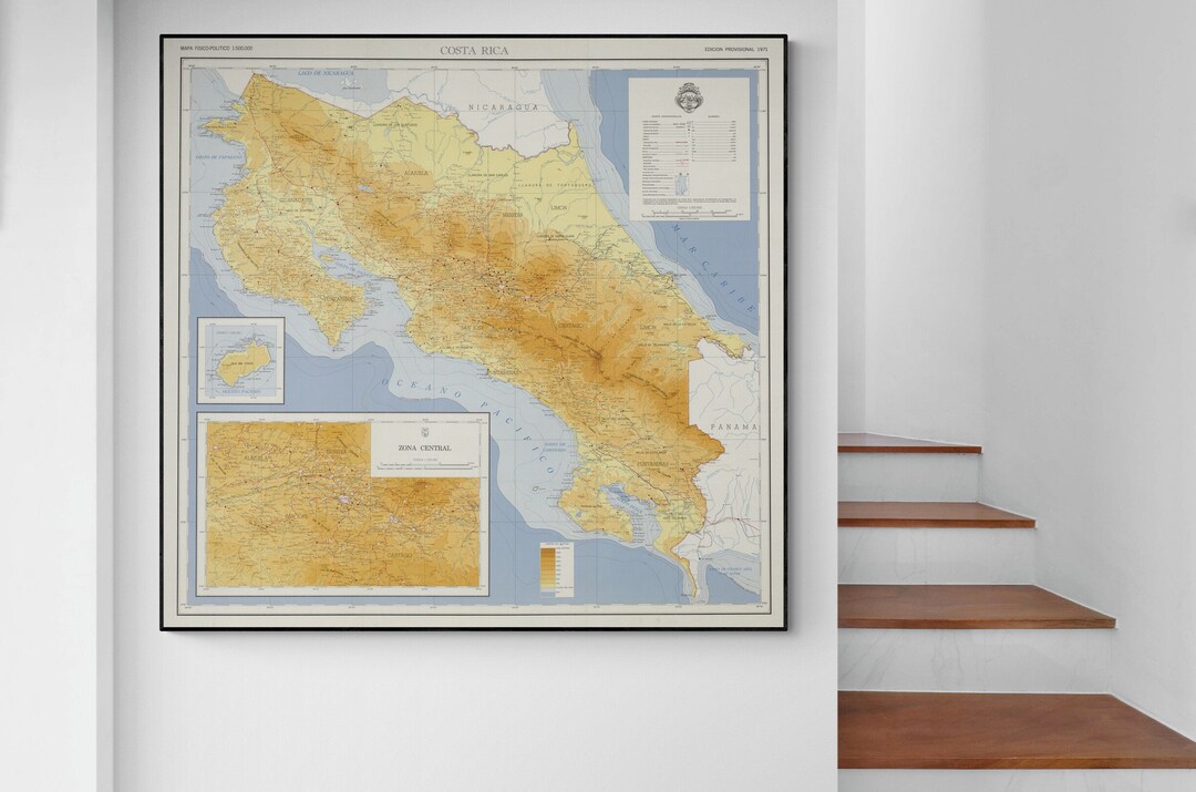 1971 Map of Costa Rica Central America Geography Old Antique ...