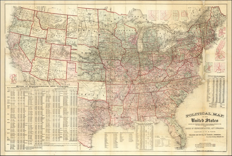 1878 Earliest Political Map of the United States US History Political ...