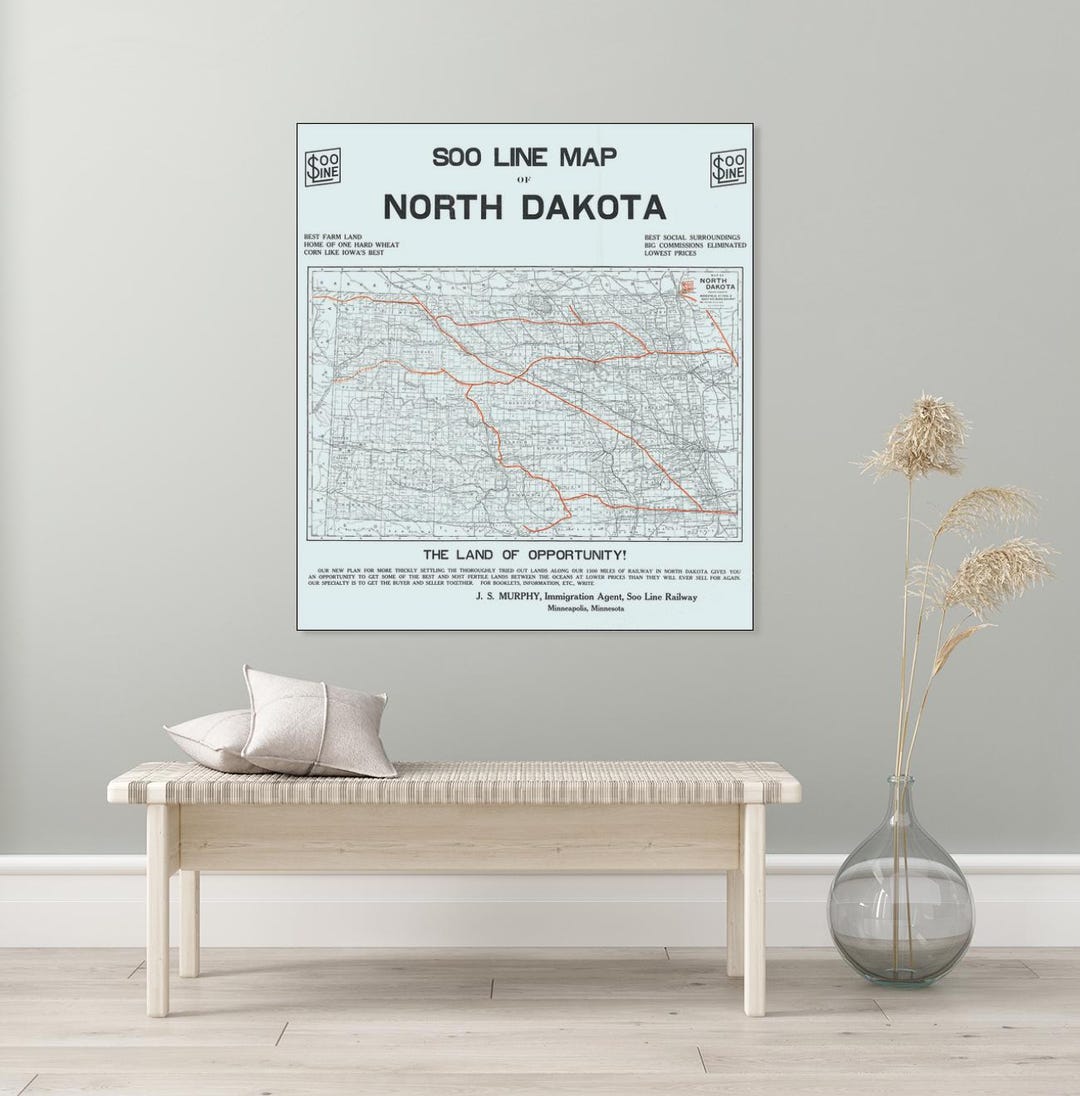 1915 Map of North Dakota American History Cartography Decor Fine Art ...