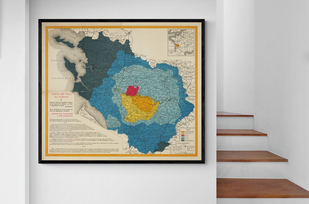 Map of the Wine Growing Regions of Cognac France French - Etsy
