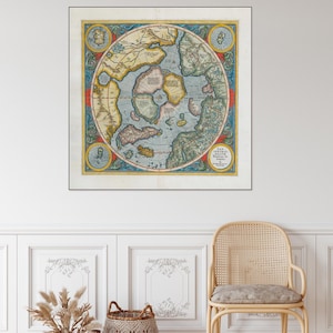 1595 Gerard Mercator Map of North Polar Region Arctic Geography Antique ...