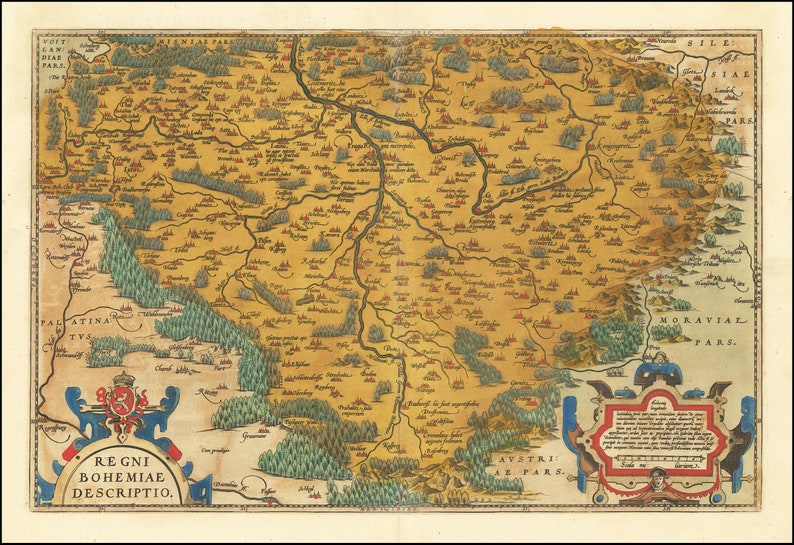 1587 Map of Bohemia Czech Republic by Abraham Ortelius Antique Theatrum ...