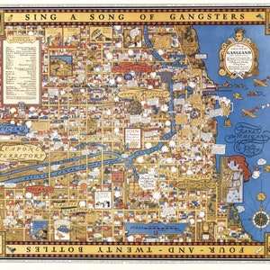 1931 Pictorial Gang Crime Map of Chicago Gangland Al Capone Antique ...