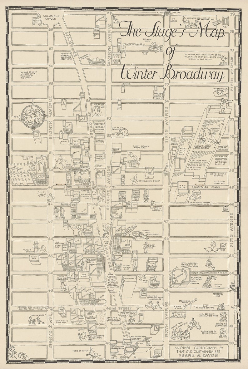 Map of Broadway Theatre District in Midtown Manhattan New York City NYC ...