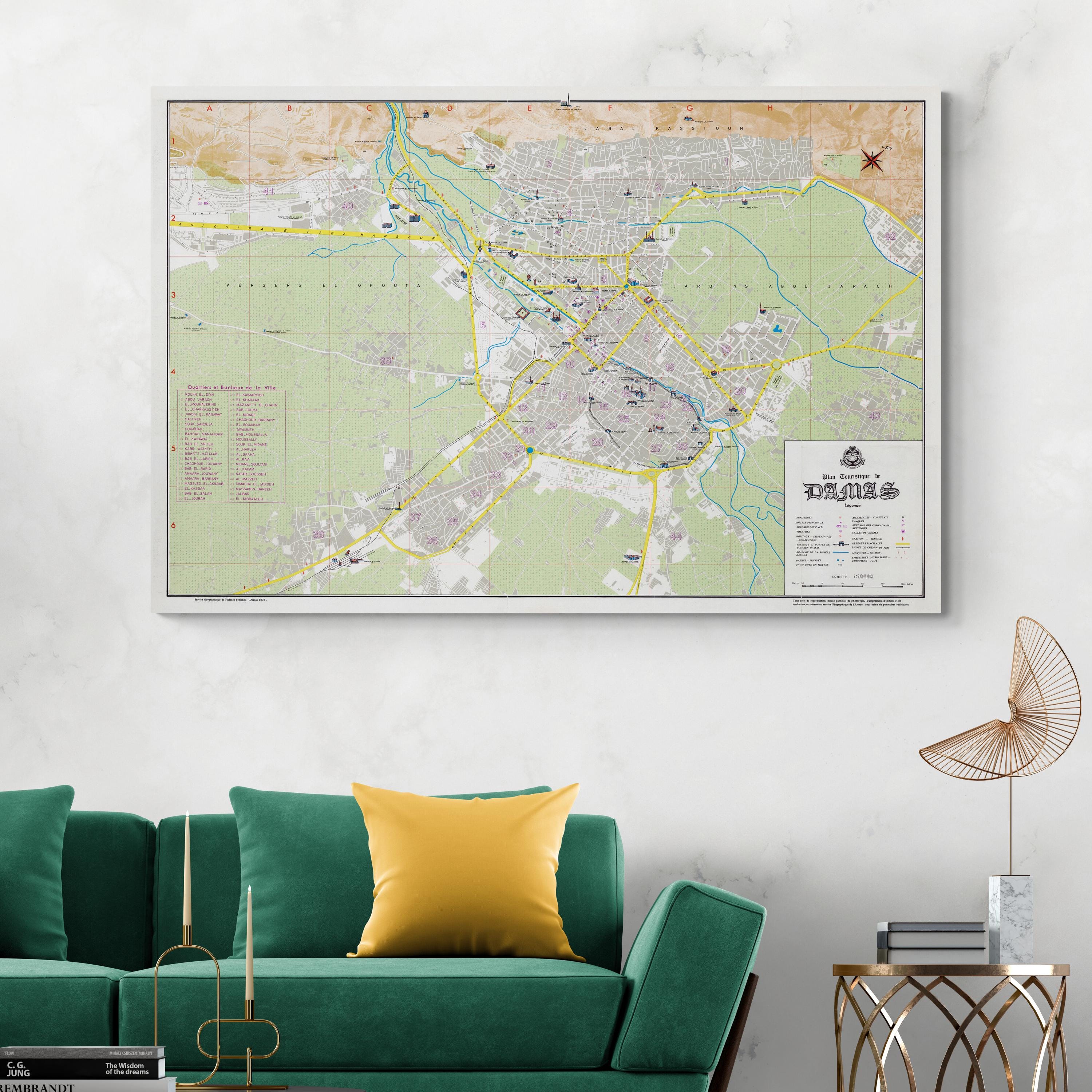 1972 Map of Damascus Syria – Historic Middle Eastern City Depicting ...