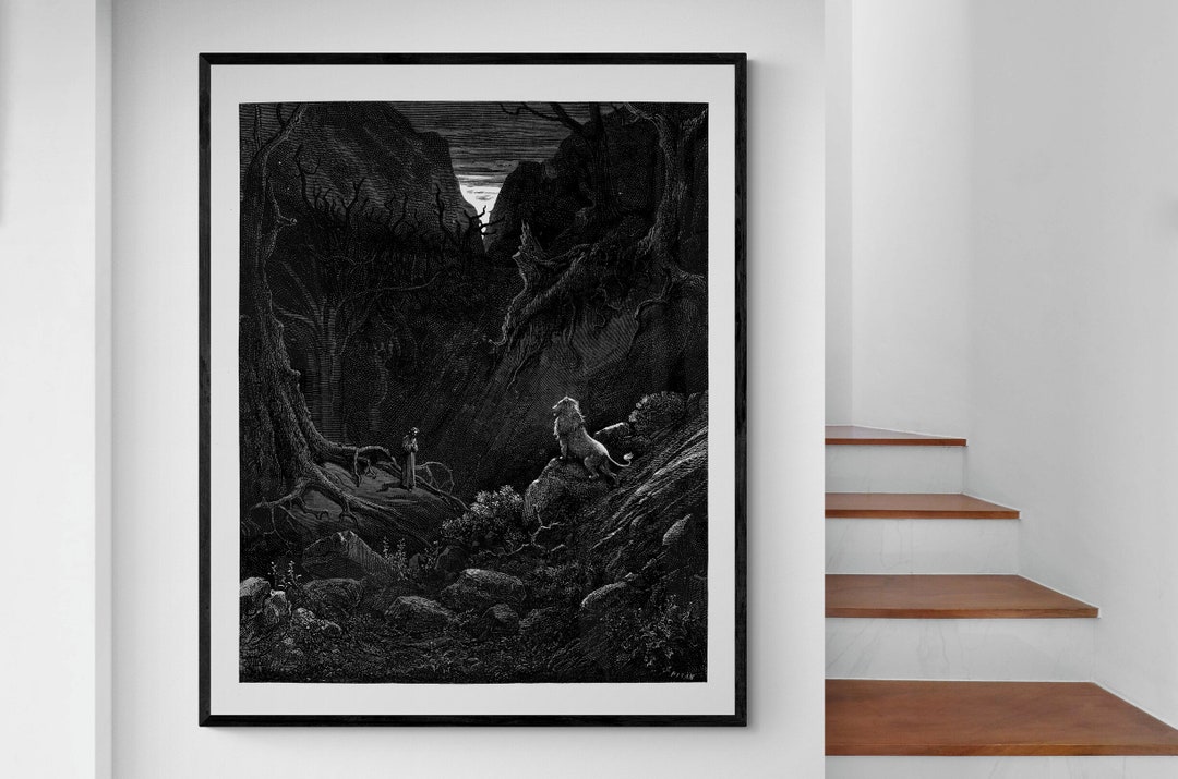 Lion Confronts Dante in Dark Forest Gustave Dore Divine Comedy Dante ...