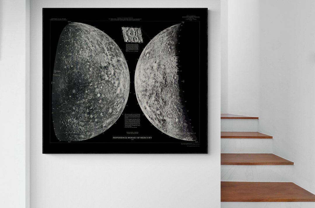 Mosaic NASA Map of Planet Mercury Astronomy NASA Mercurian Decor ...