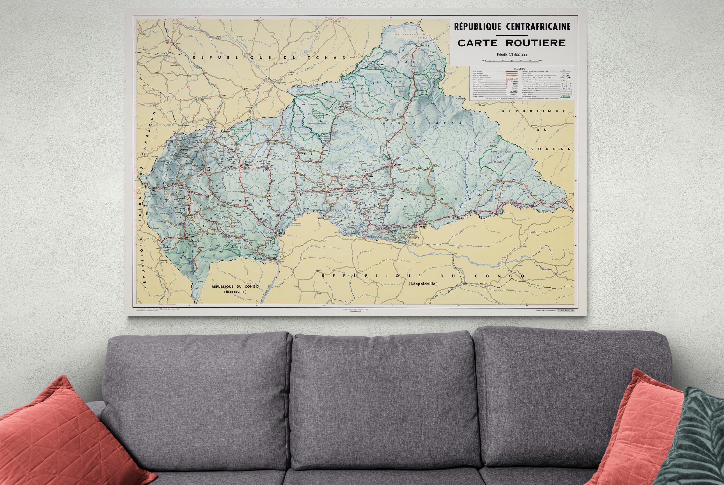 1965 Map of the Central African Republic – Vintage Post-colonial ...