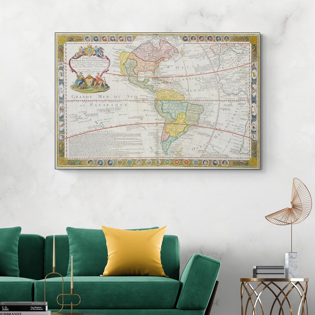1731 Decorative Explorer Portrait Map of America American Cartography ...
