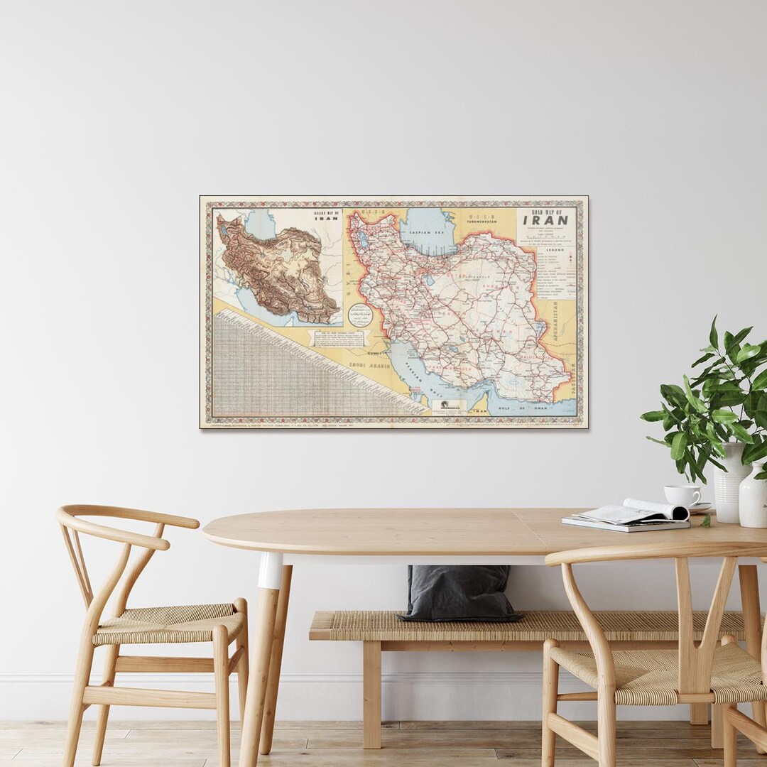 1960 Road Map of Iran Middle Eastern Iranian History Cartography Decor ...