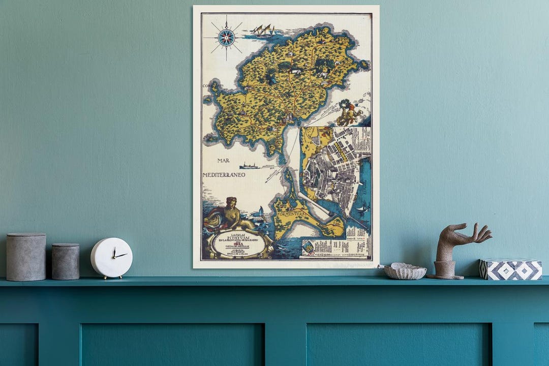 Pictorial Map of Ibiza Balearic Island Spain Historical Spanish ...