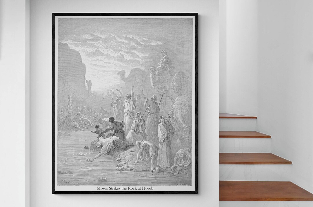 Moses Strikes the Rock at Horeb Gustave Dore Antique Christianity Book ...