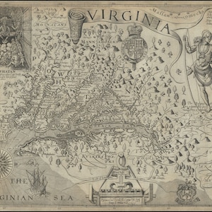 1612 John Smith Map of Jamestown Colony Virginia First Earliest Map of ...