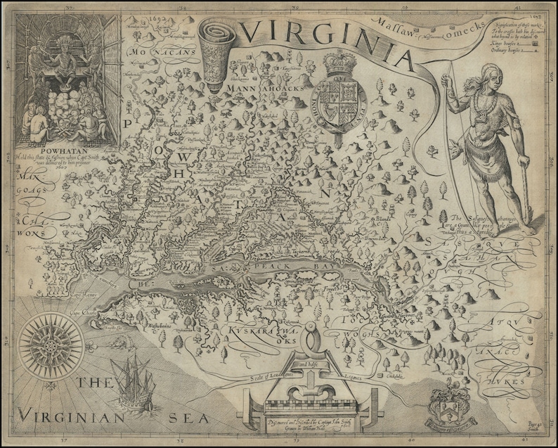 1612 John Smith Map of Jamestown Colony Virginia First - Etsy