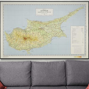 1971 Map of Republic of Cyprus Historical Mediterranean Cartography World History Cypriot Decor ...