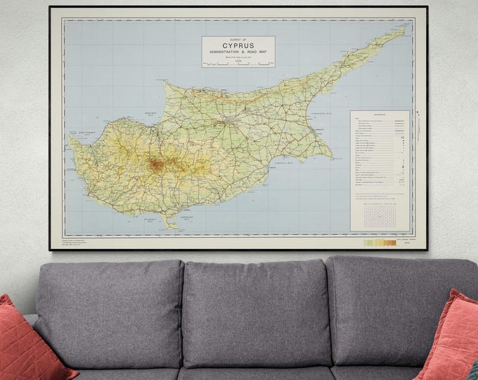 Vintage Historical Map of Cyprus, Vintage Historic Map Print of the ...