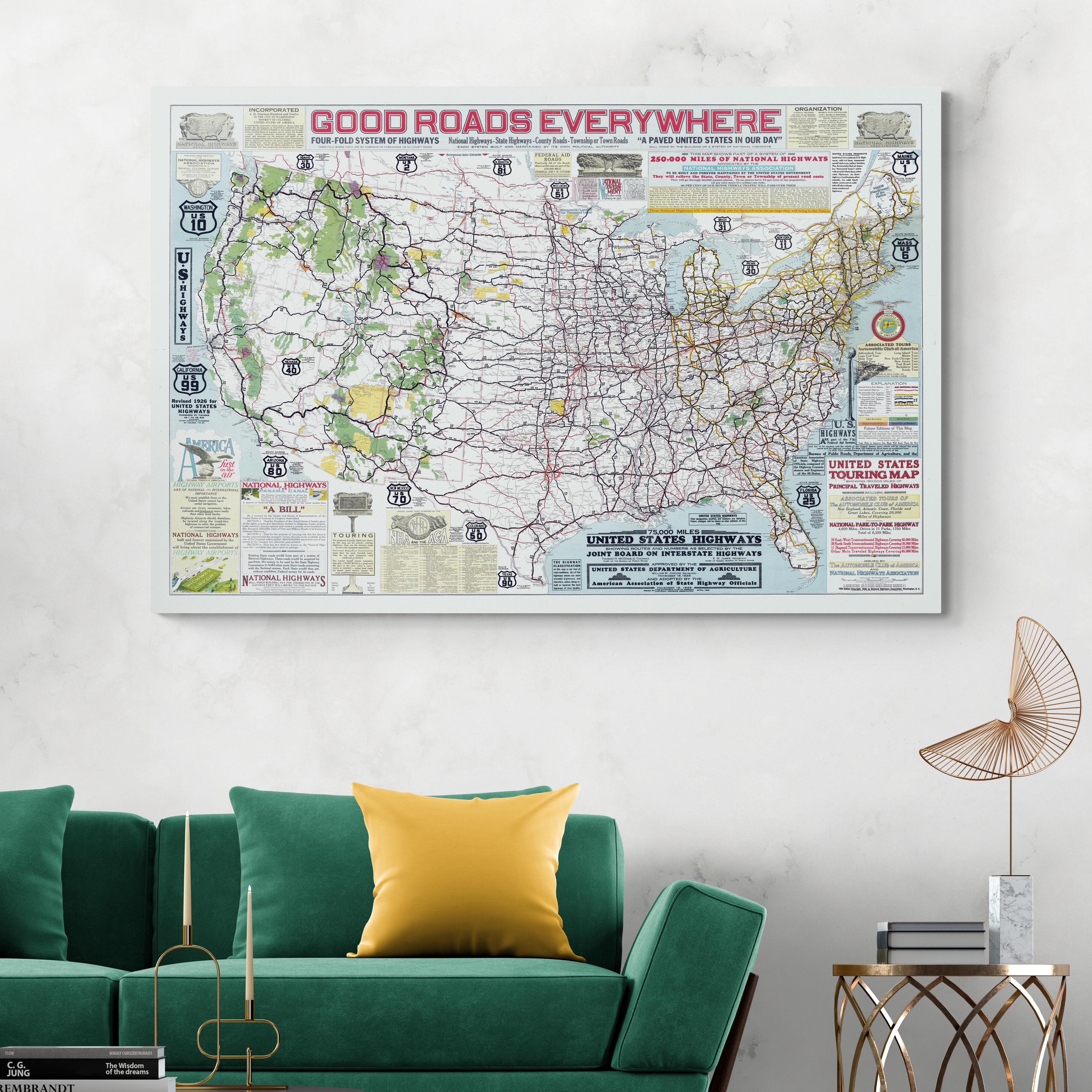 1925 Highway Road Route Map of the United States – Historic American ...