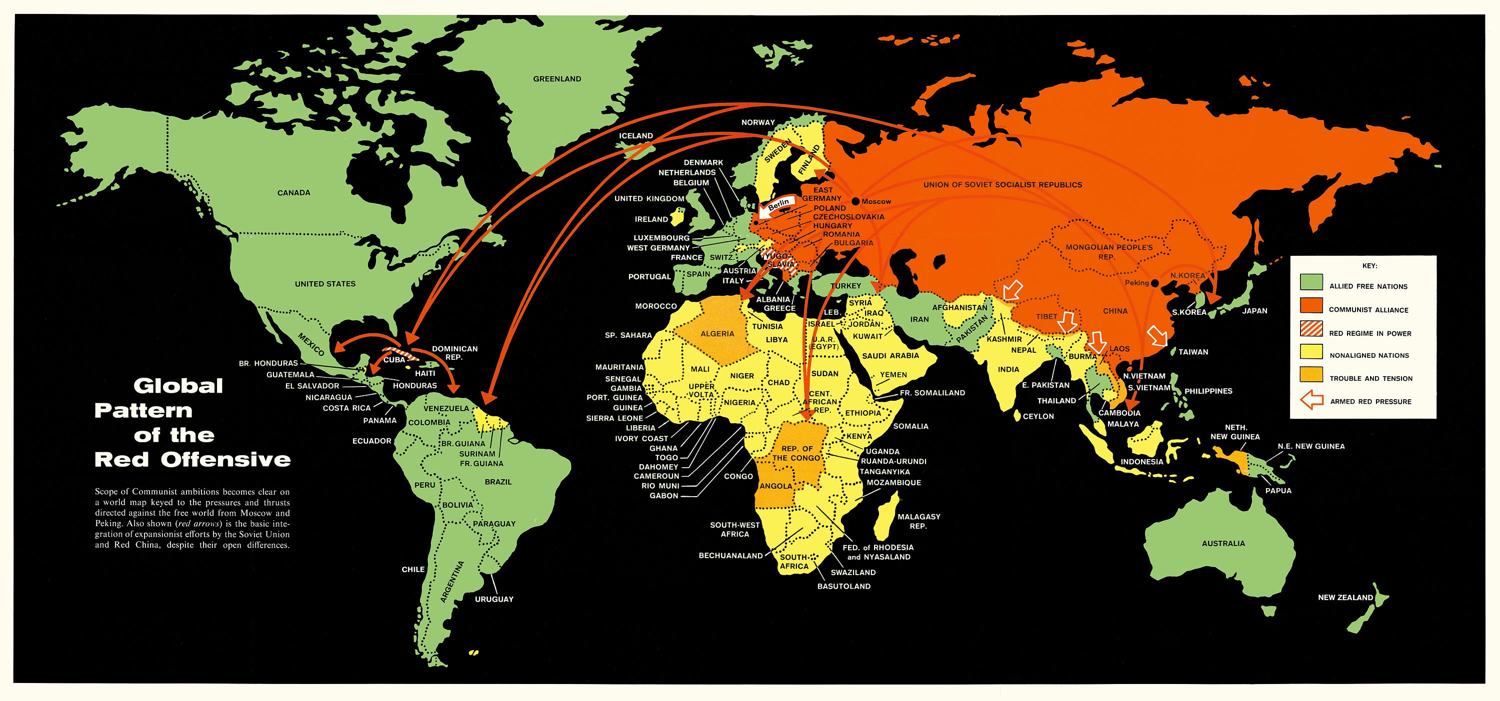 1960 Cold War Era World Map Showing All Communist and Capitalist ...