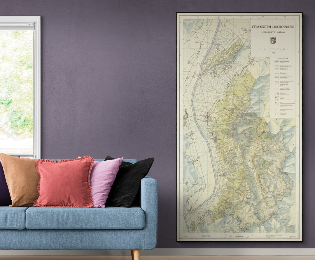 1952 Map of Liechtenstein Historical European Geography Antique ...