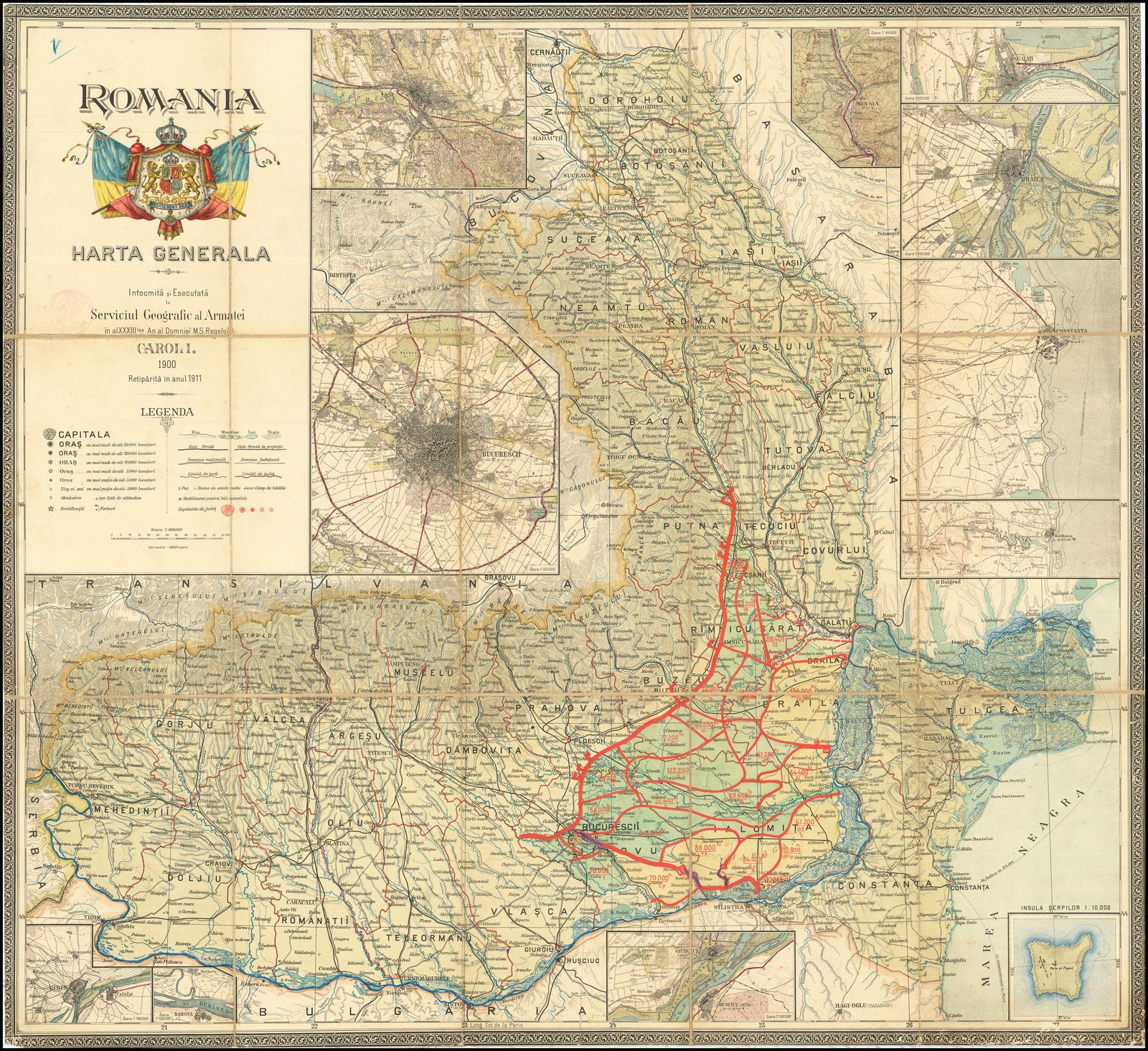 1911 Map of the Kingdom of Romania Romanian Decor World History ...