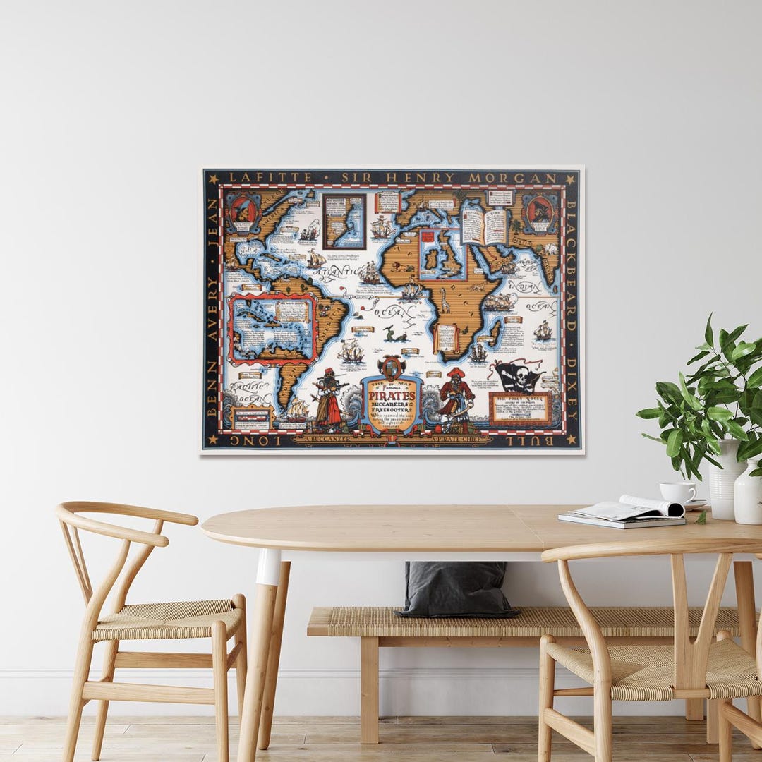 Pictorial World Map of Pirate History Nautical Buccaneering Ships ...