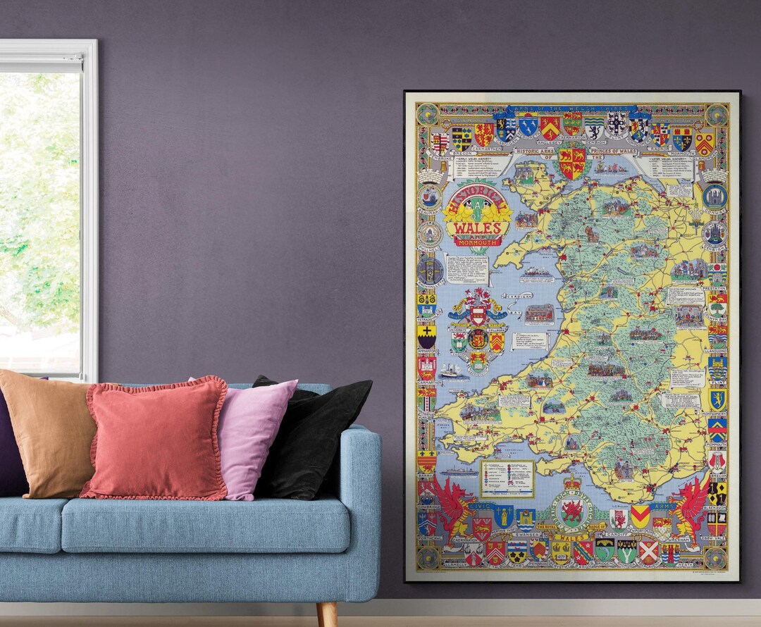 Pictorial Map Showing the History of Wales Historical European ...