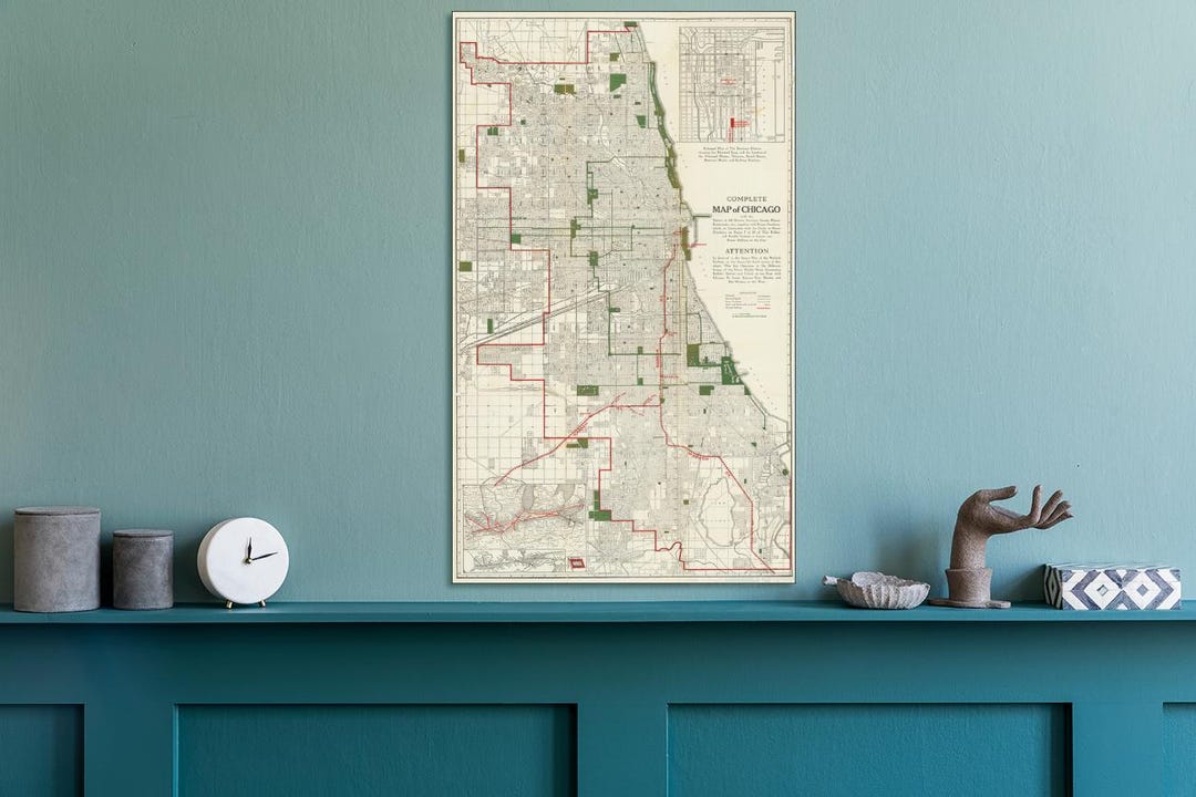 1910 Map of Chicago Illinois Historical American Geography Vintage US ...