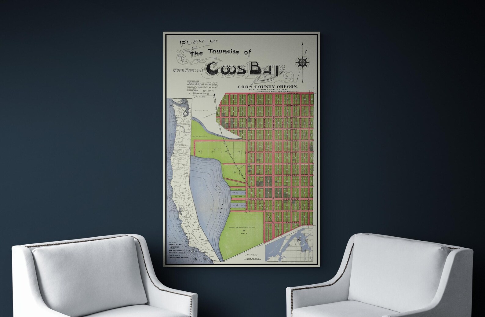 1906 Map of Coos Bay Oregon – Early 20th Century Coastal Cartography ...