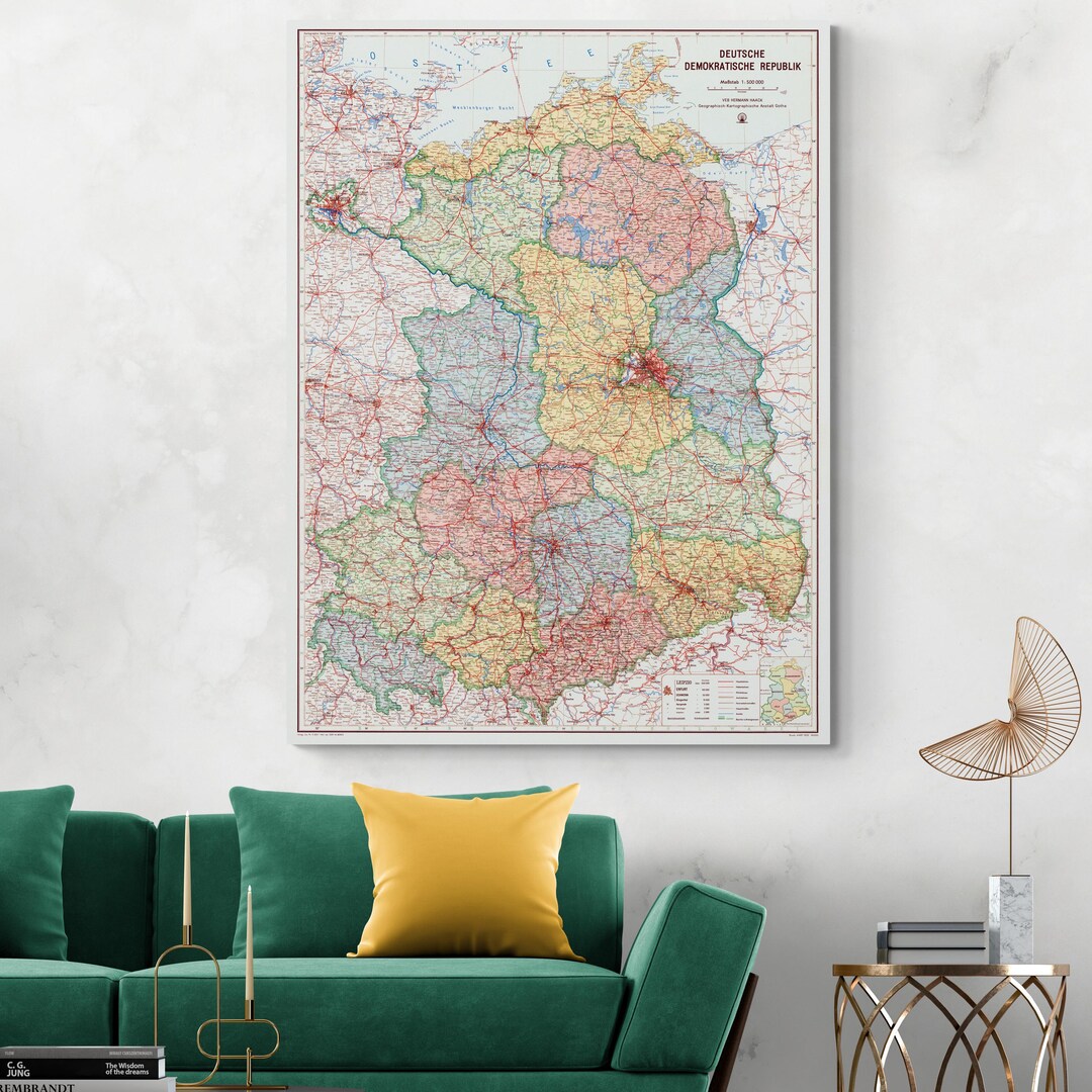1957 Map of East Germany – Cold War-era Map of the German Democratic ...