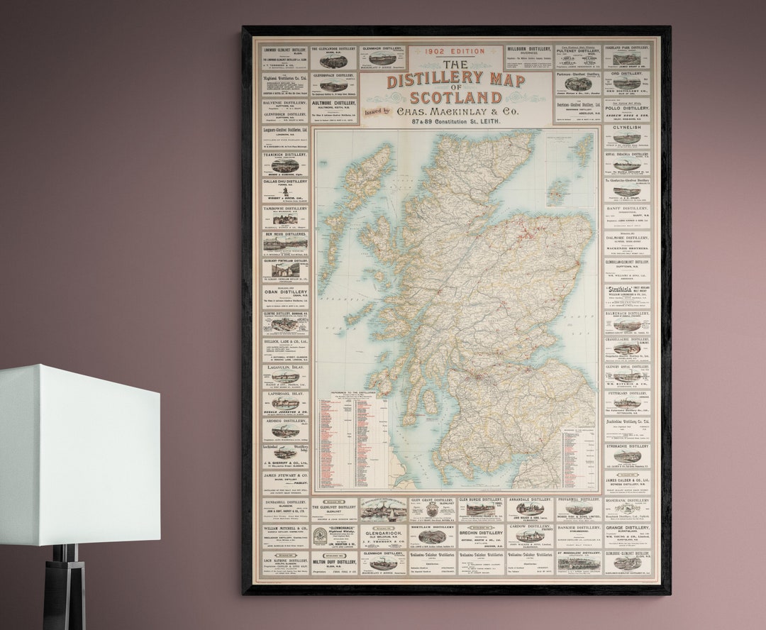 1902 Scotch Whiskey Distillery Map of Scotland Scottish - Etsy