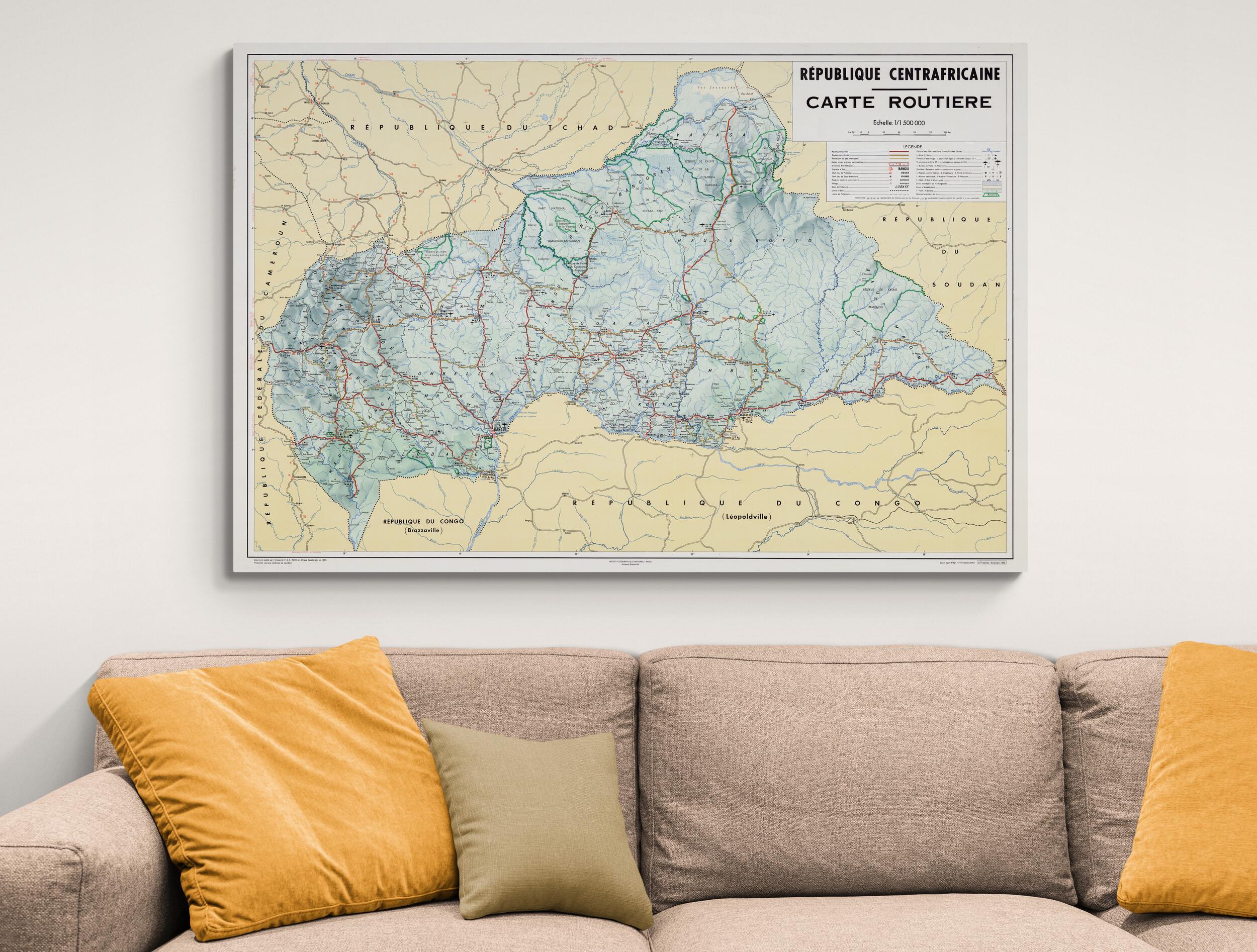 1965 Map of the Central African Republic – Vintage Post-colonial ...