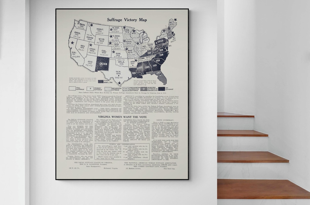 1919 Women's Suffrage Victory Map of the United States Historical ...