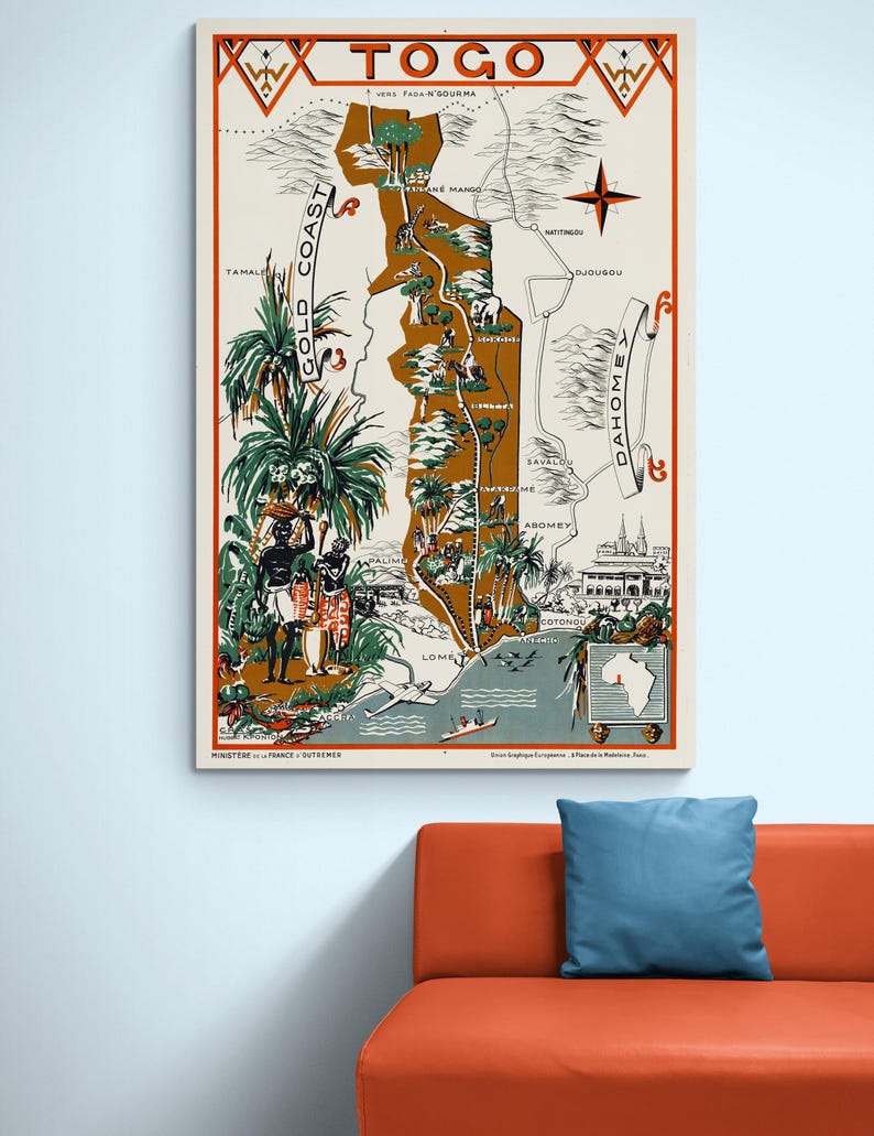 Pictorial Map of Togo – Illustrated Midcentury Map – Togolese Culture ...