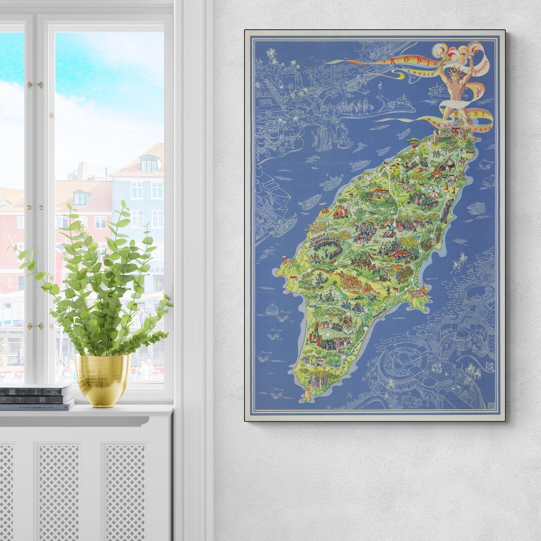 Pictorial Map of the Island of Rhodes Greece Mediterranean Greek ...