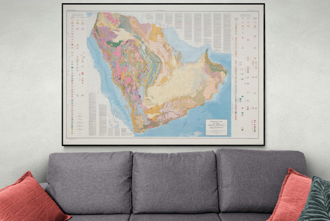 Geological Map of the Arabian Peninsula Bahrain Kuwait Oman Qatar Saudi ...