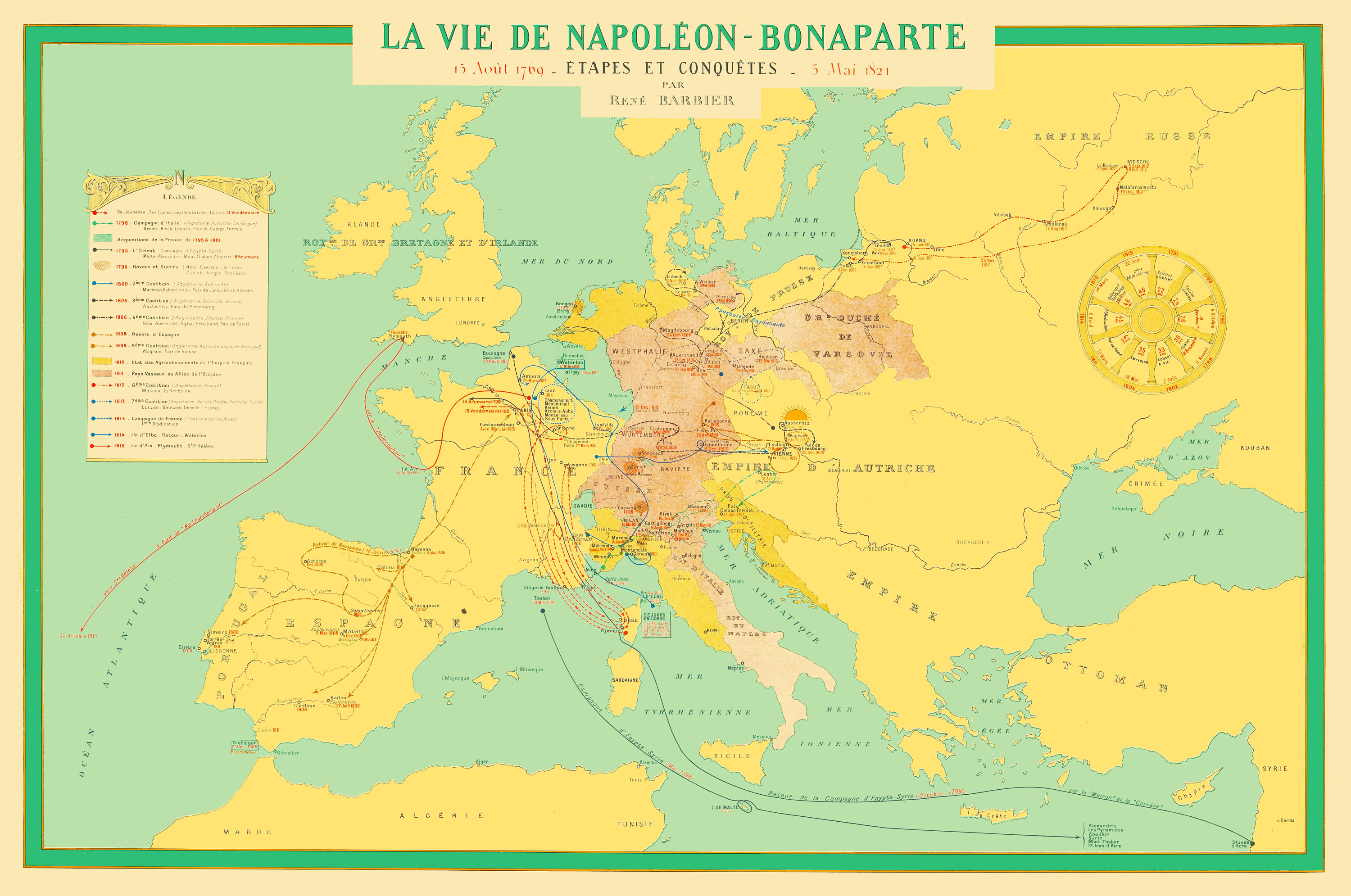 Map Showing the Life and Military Conquests of Napoleon Bonaparte ...