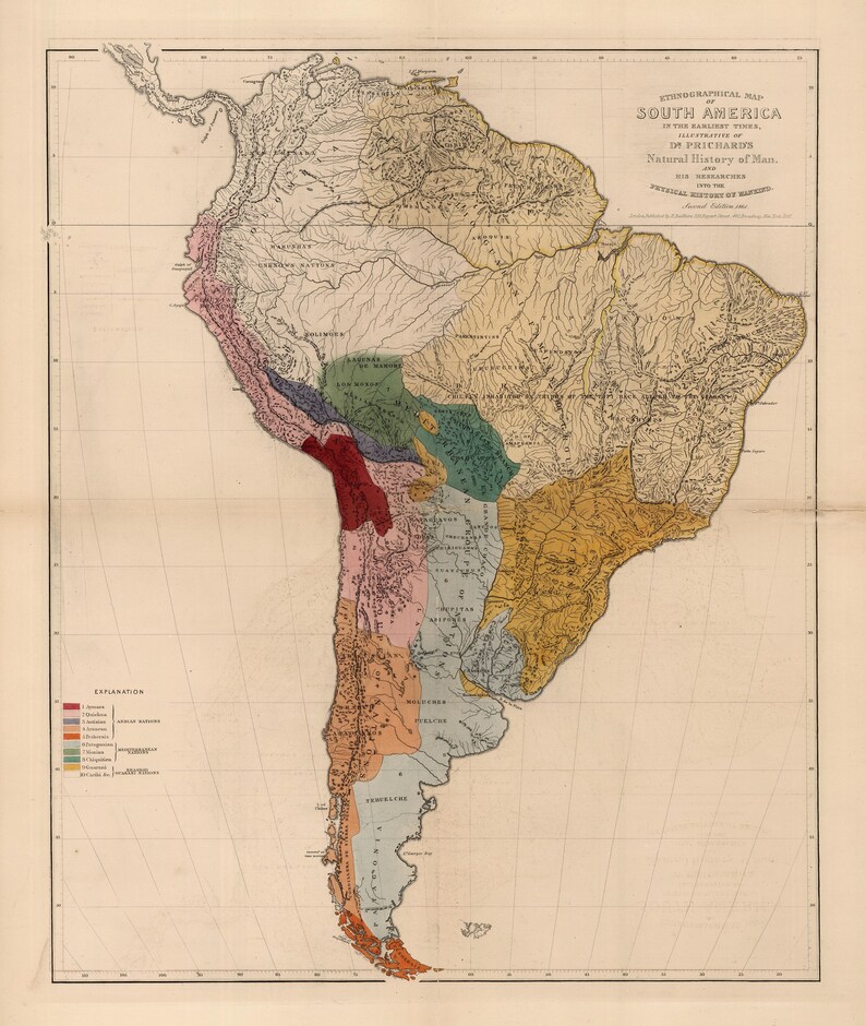 1860 Ethnographic Map of South America Indigenous Peoples - Etsy