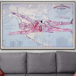 1889 Man of Commerce Anatomy Map of the United States Historical ...