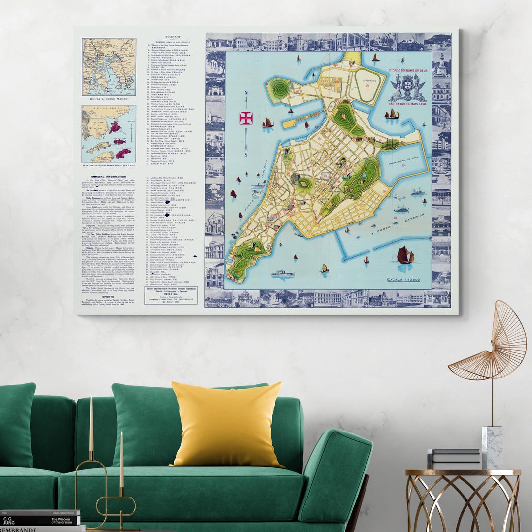 1949 Map of Macau – Post-war Colonial Portuguese Territory Map Showing ...
