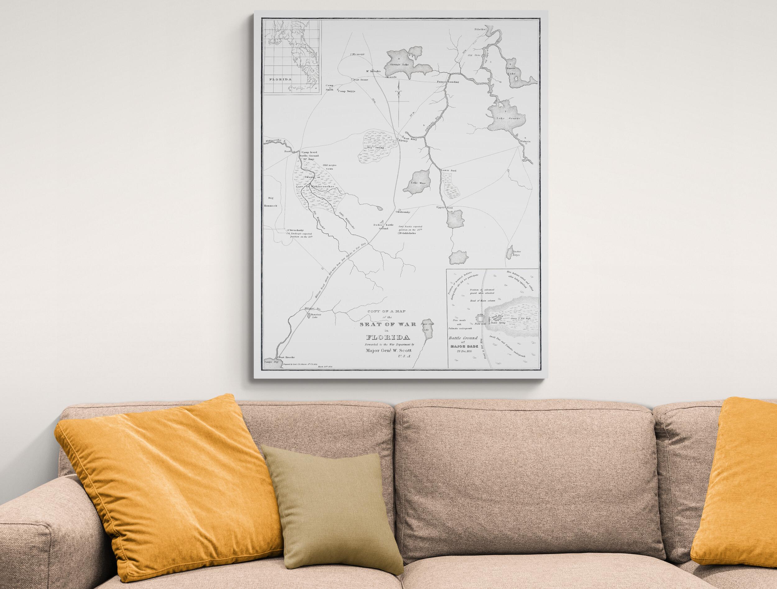Military Map of the 1835 Dade Battle – Historical Map Depicting the ...