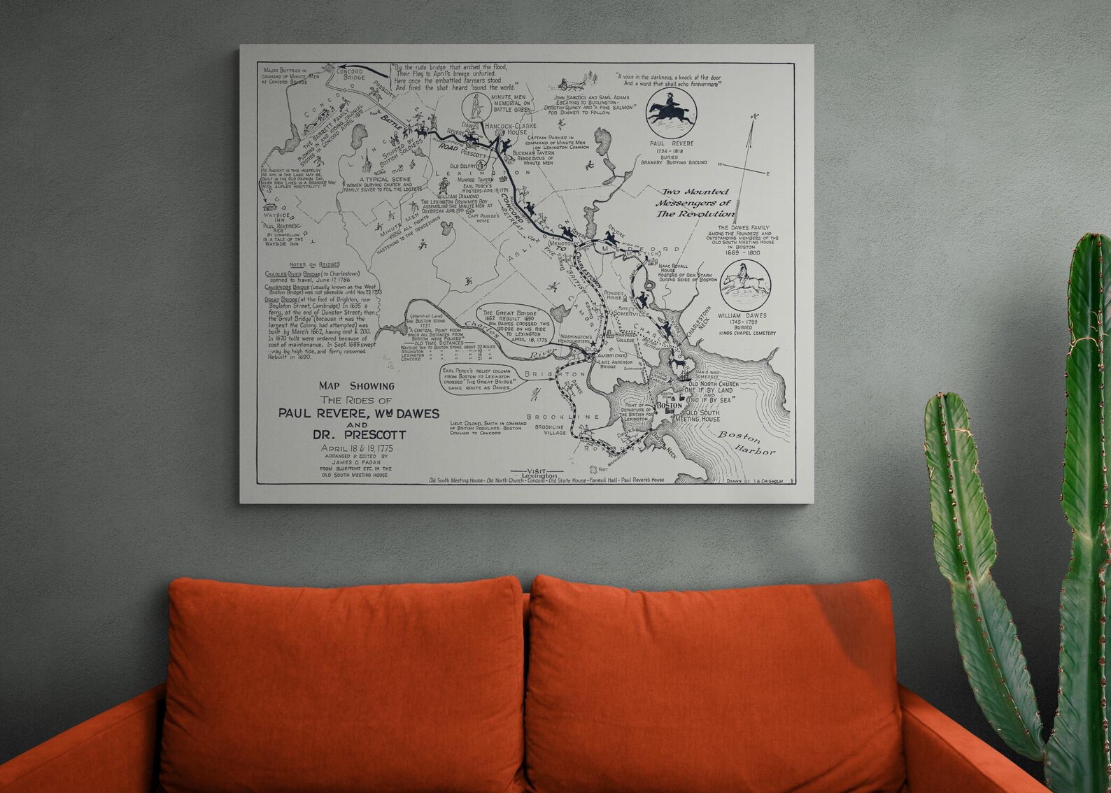 Map Showing the Rides of Paul Revere – Historic American Revolutionary ...