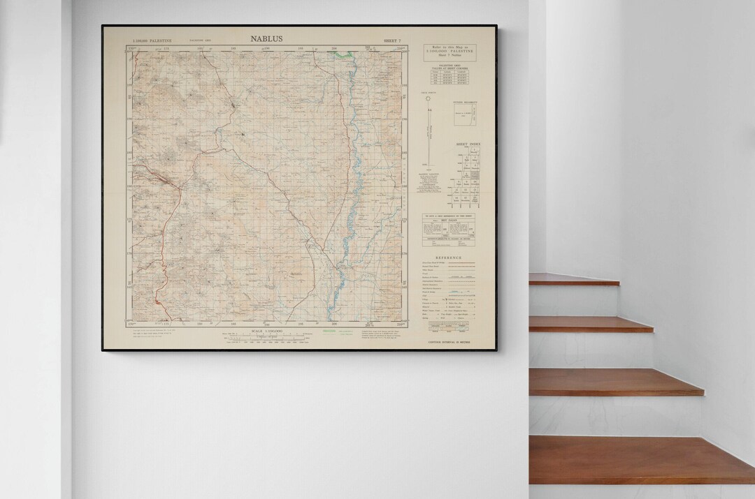 1942 Survey of Palestine Map of Nablus West Bank Middle Eastern ...