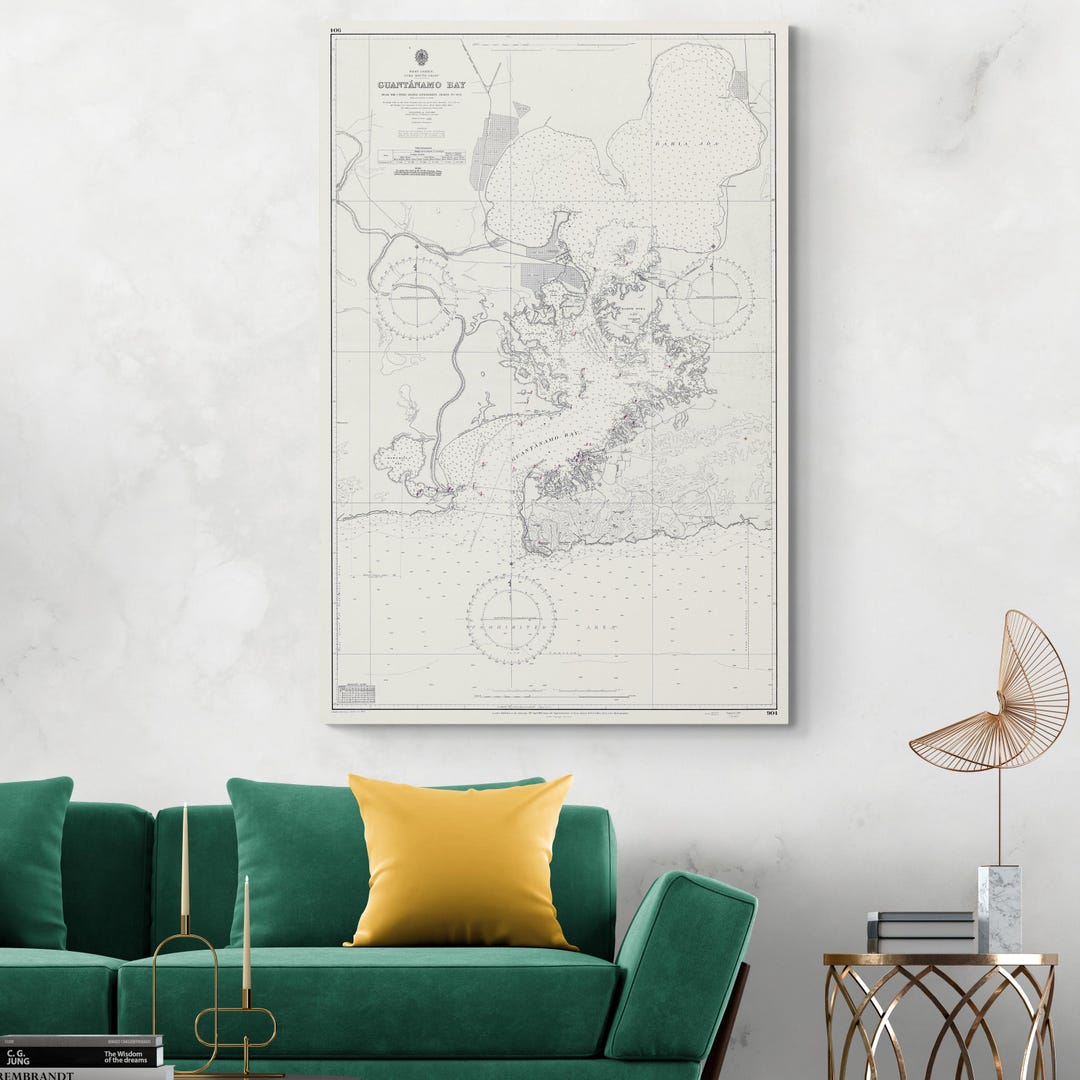 1957 Admiralty Chart Map of Guantanamo Bay Cuba American Military ...