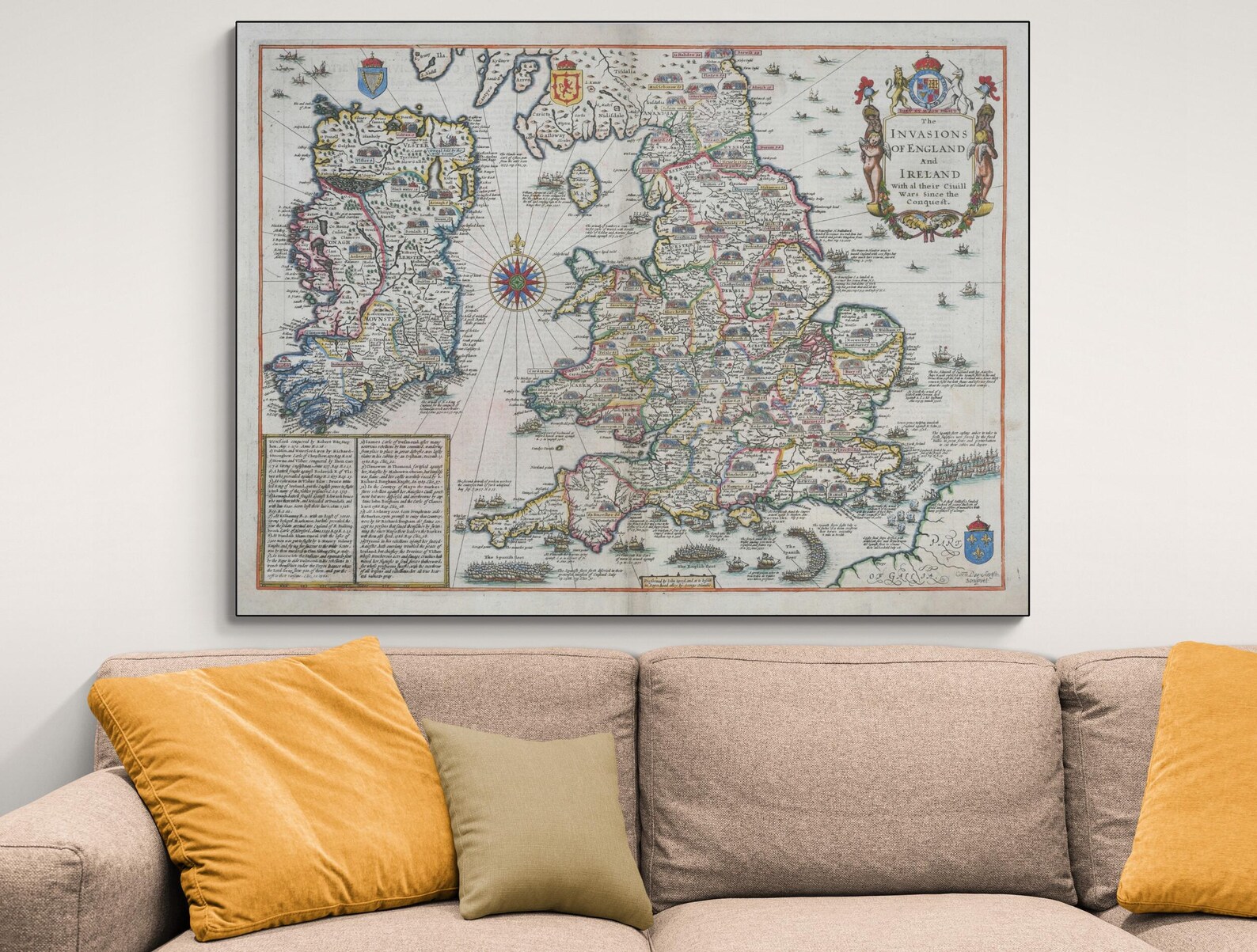 1627 John Speed Map of the Norman Conquest of England & Ireland ...