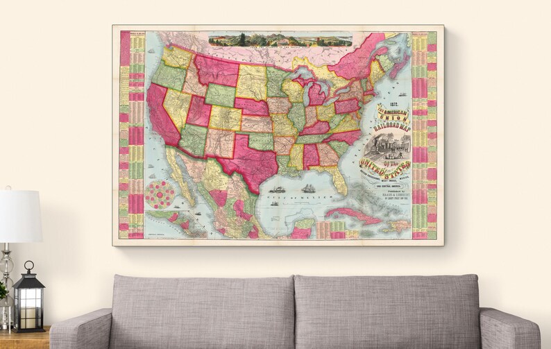 1873 American Union Railroad Map of the United States – Post–civil War ...