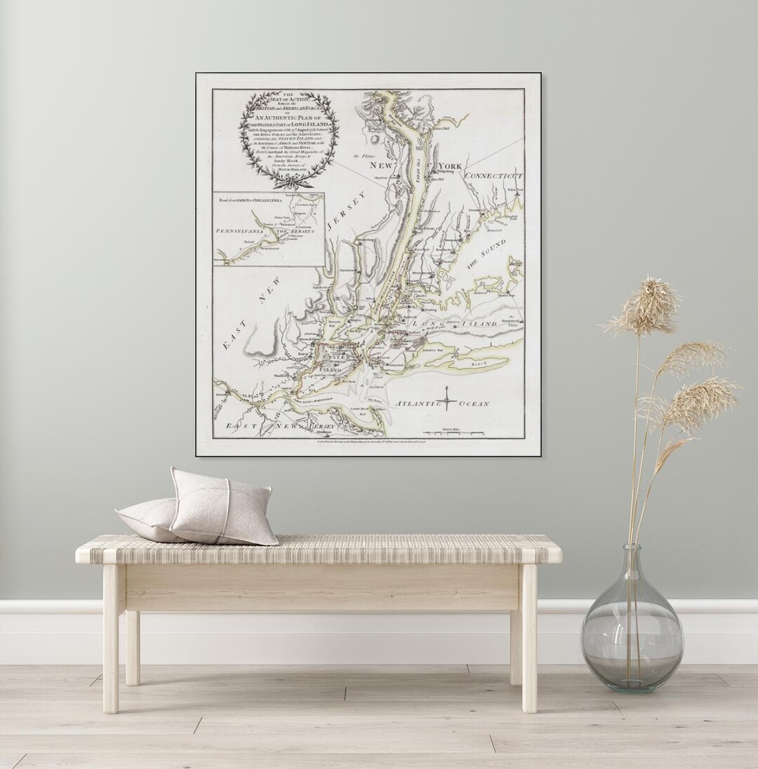 1776 Revolutionary War Battle Map of the Battle of Long Island New York ...