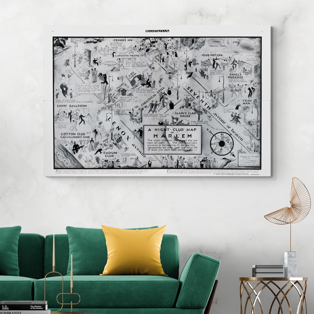 1933 Map of Jazz Nightclubs in Harlem New York City African American ...